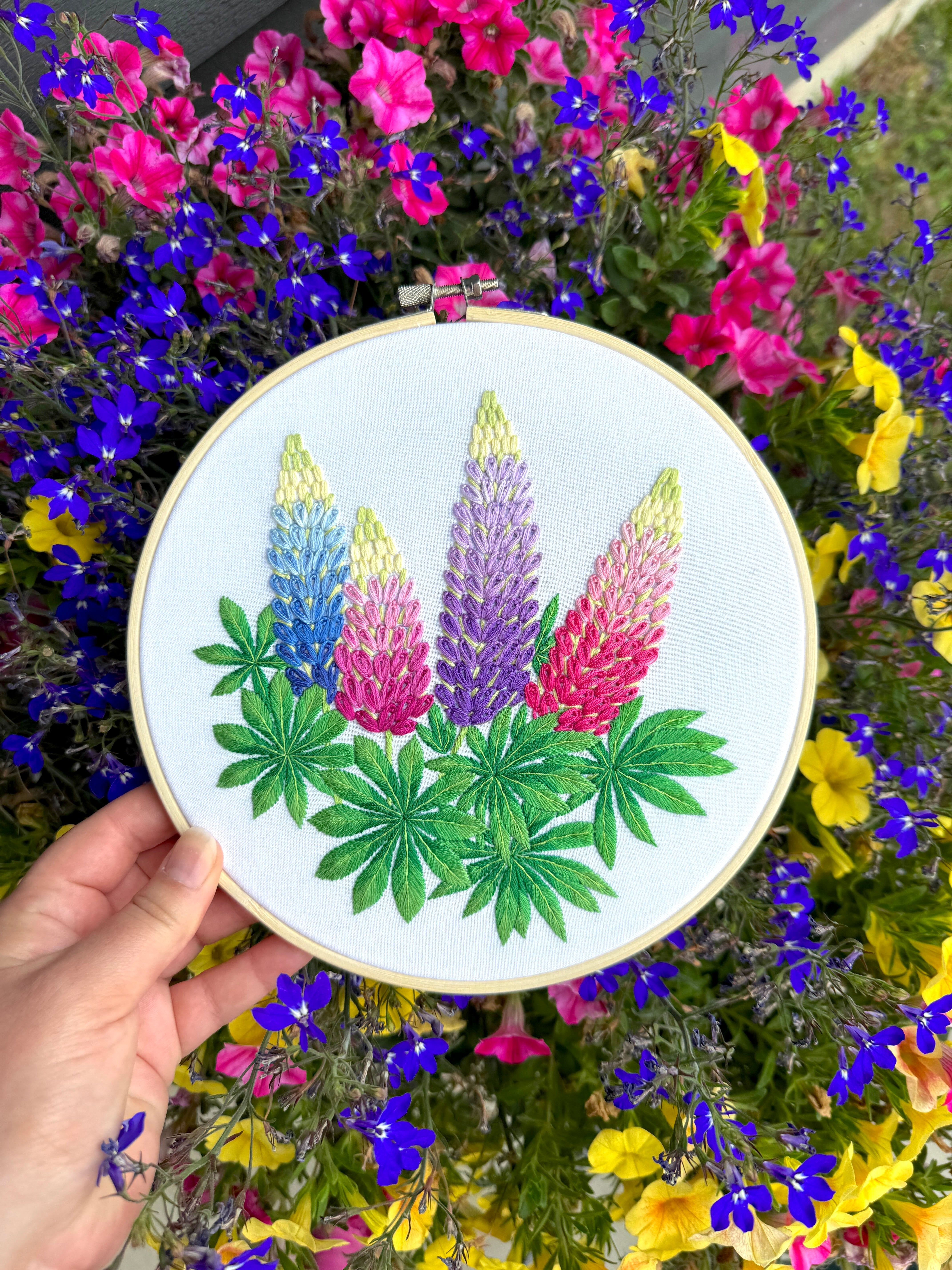 Lupins Hand Embroidery Pattern | PDF + Video Tutorials for Beginners a ...