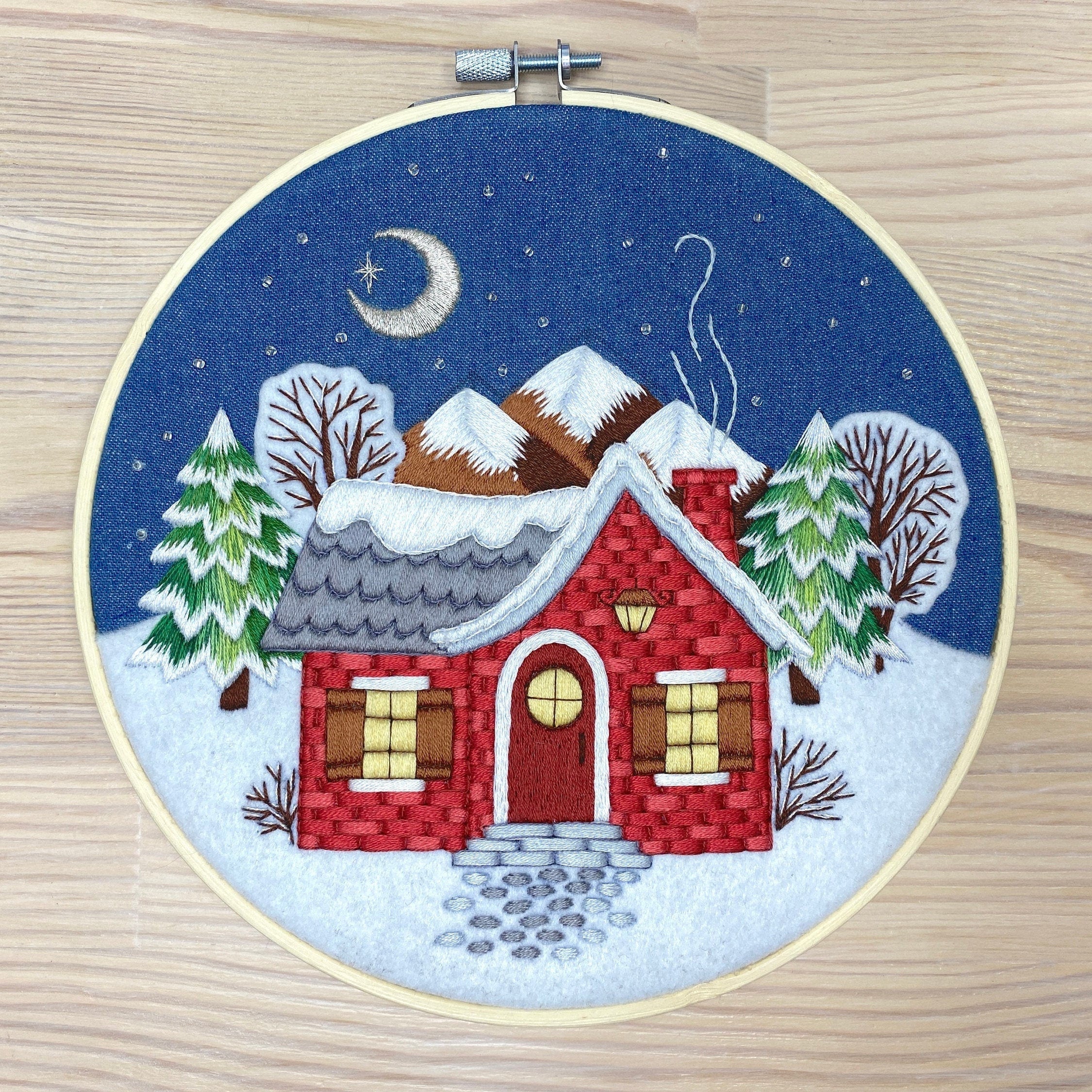 Cozy Winter Cottage Hand Embroidery Pattern – Embroidery Art by Nat
